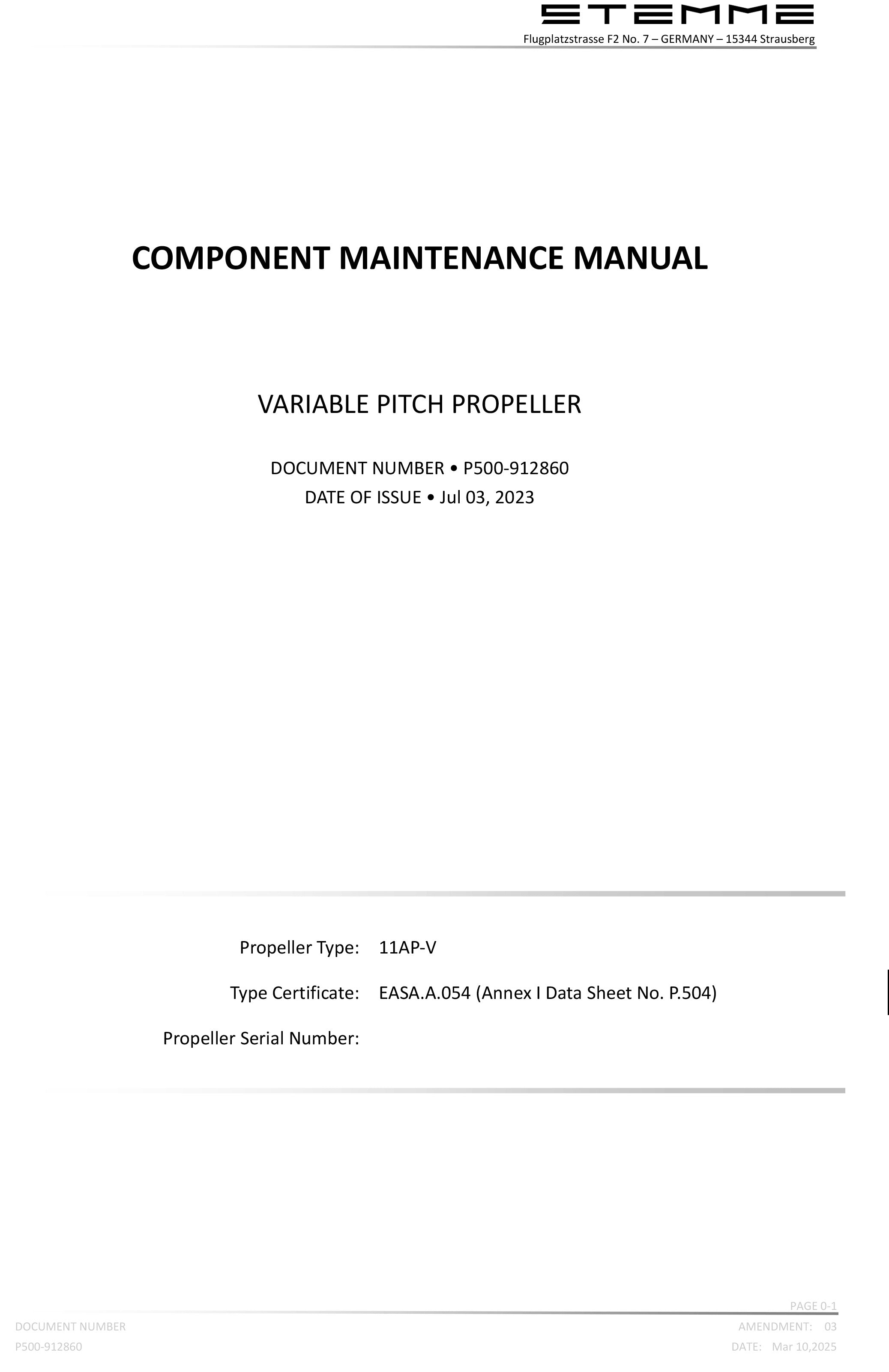 Component Maintenance Manual 11AP-V Revision Pages – Stemme USA