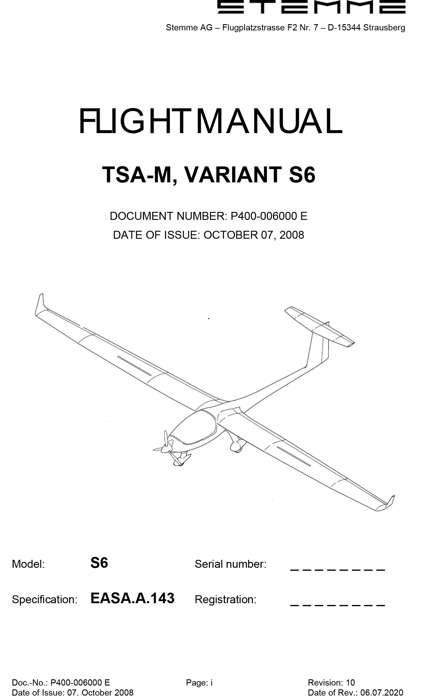 EASA Flight Manual S6 – Stemme USA
